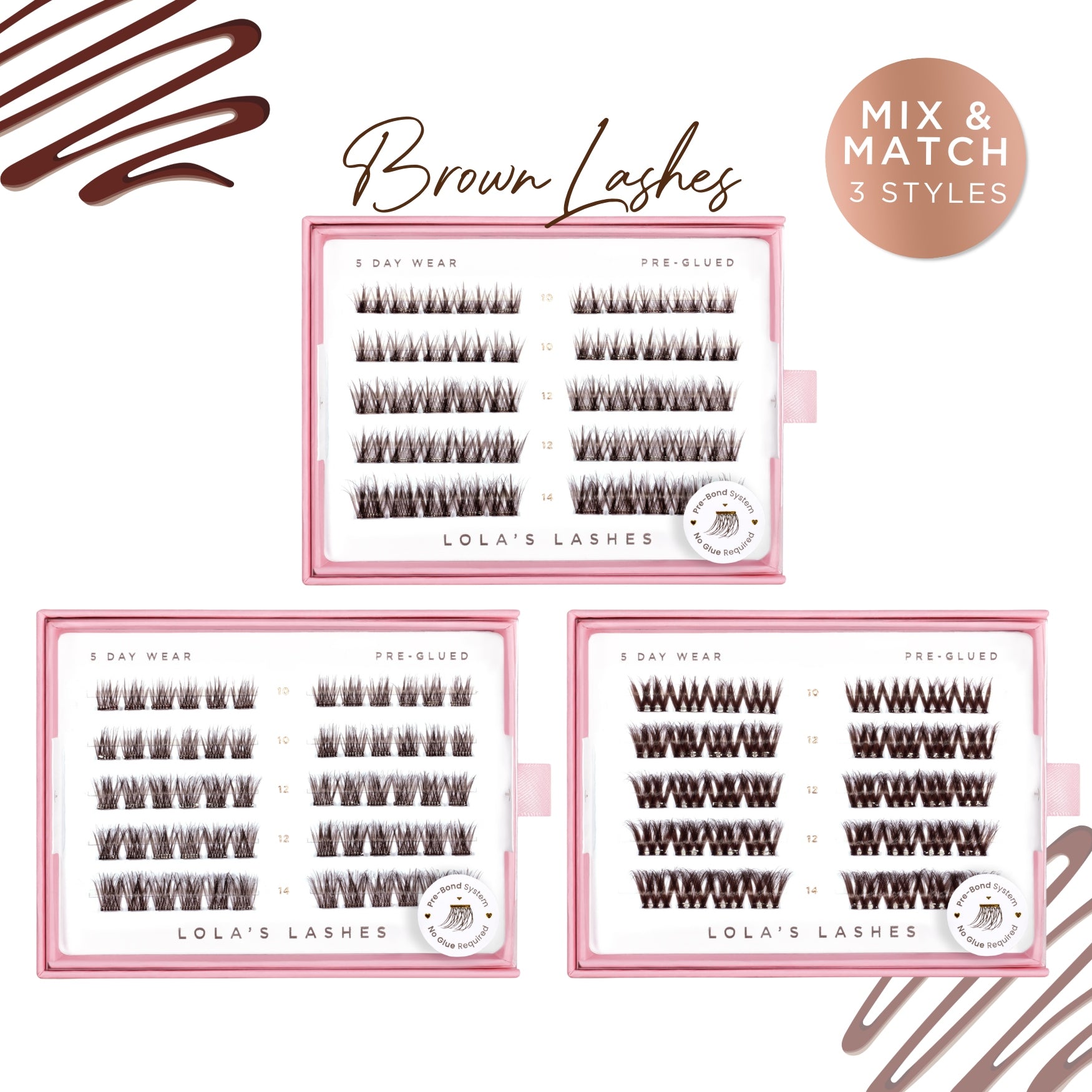 Brown Pre-Glued Lashes Trio Refill Bundle